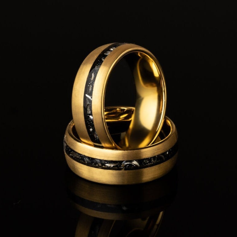 wedding ring with meteorite